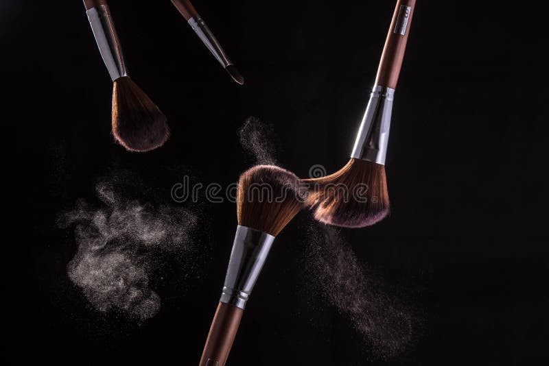 Makeup Brushes Black Dust Pink Stock Photo - Image of black, powder ...
