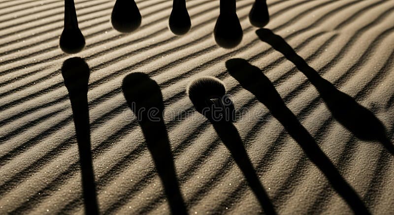 Makeup Brushes Casting Long Shadows on a Textured Surface with Parallel ...