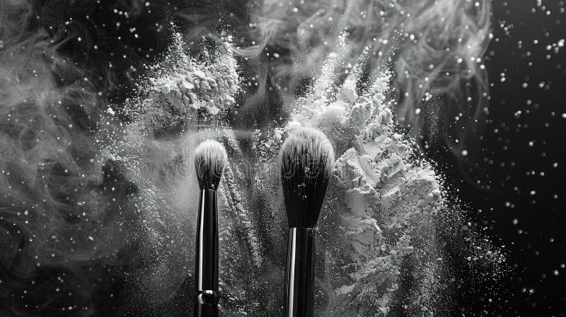 Makeup Brushes Creating Explosive Powder Art in Motion Stock Photo ...