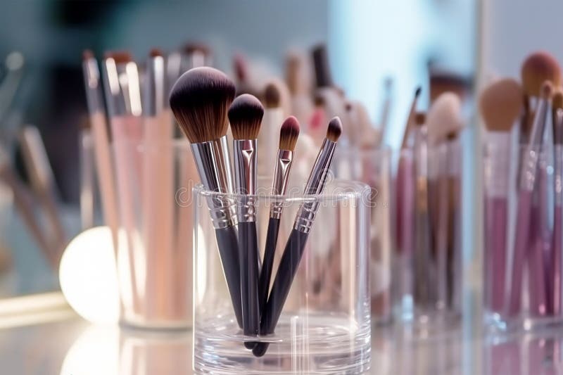 Makeup Brushes in a Glass. Clean Professional Makeup Brushes Set for ...