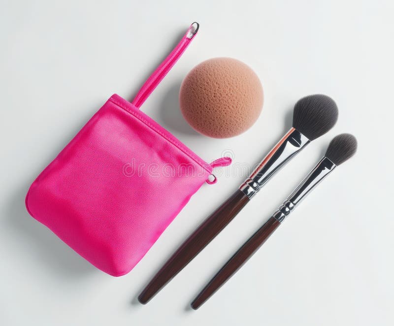 Makeup Brushes in a Golden Case are Shown with Soap and Silicone ...