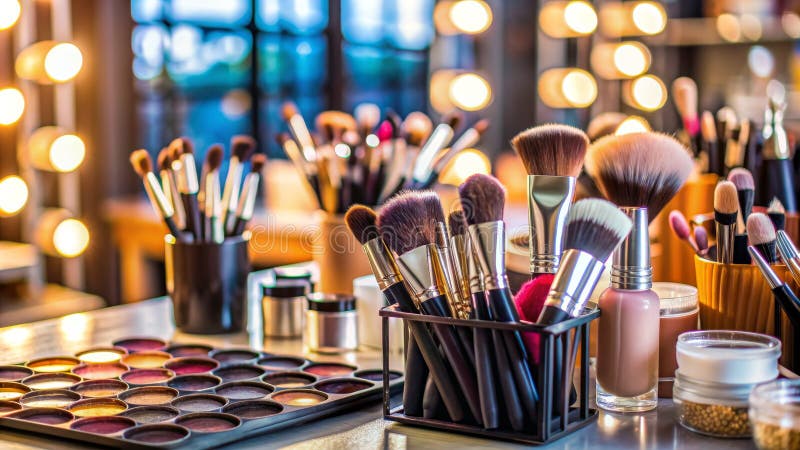 Makeup Brushes and Palette on a Vanity Table, Beauty , Cosmetic ...
