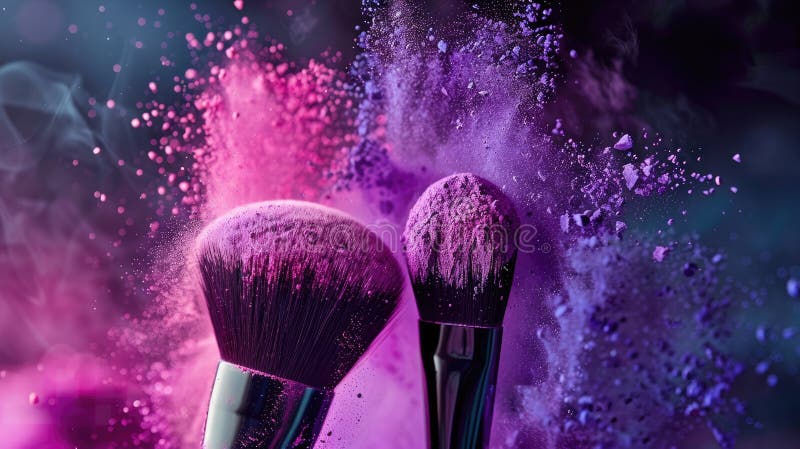Makeup Brushes with Vibrant Powder Explosion in Motion Stock Image ...