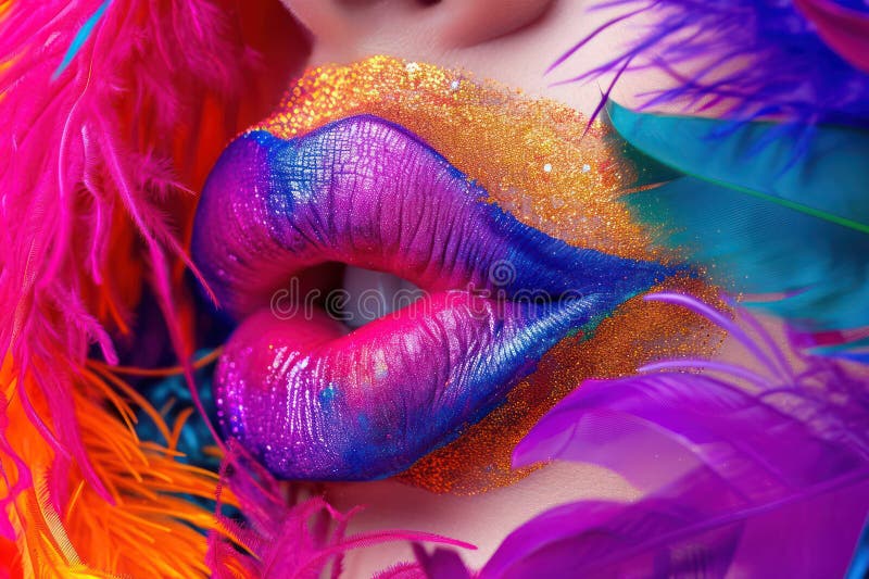 Makeup for Carnival. Multi-colored Lips Close. Generative AI Stock ...