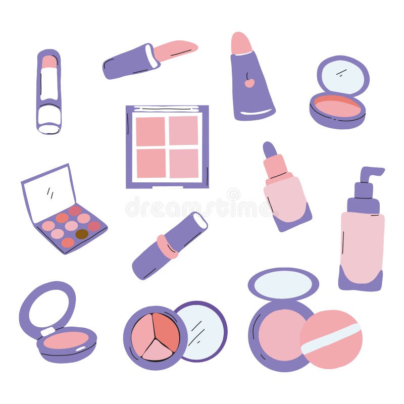 Makeup Collection Flat Hand-drawn Illustration Stock Vector ...