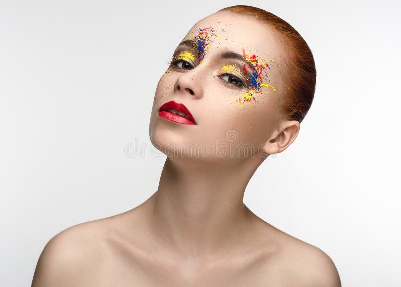 Makeup Colored Paint on the Eyes Beauty Girl Stock Image - Image of ...