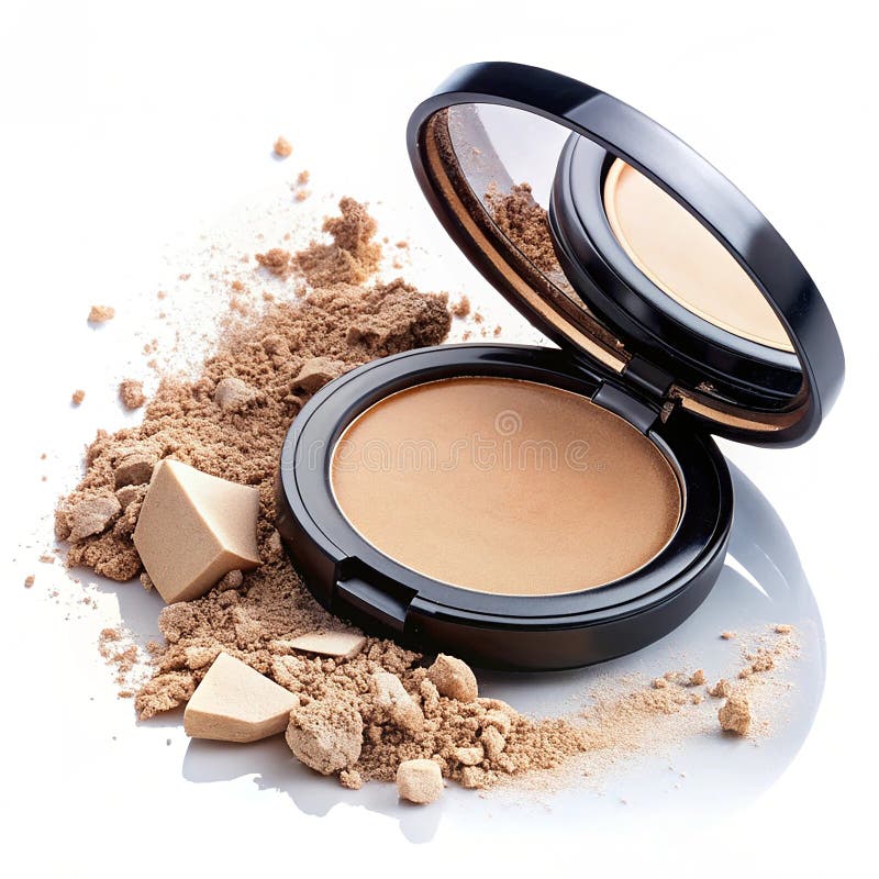 Makeup Compact with Broken Powder on White Background Stock ...