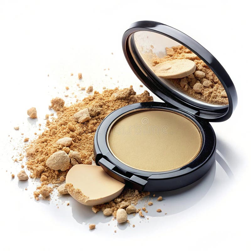 Makeup Compact with Broken Powder on White Background Stock ...