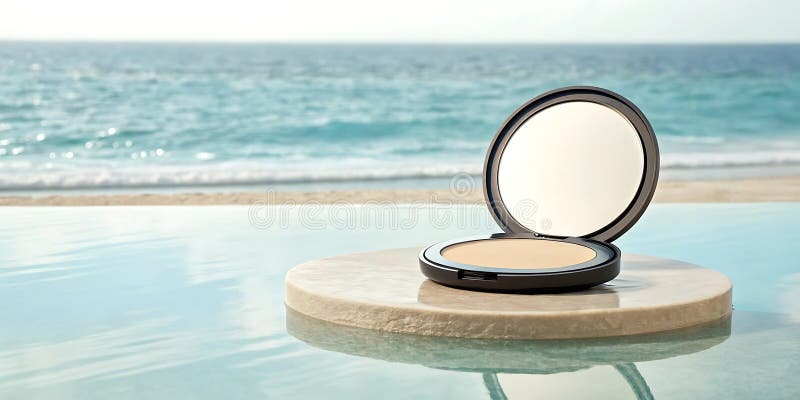 Luxurious Makeup Compacts by the Poolside Ocean. Stock Photo - Image of ...