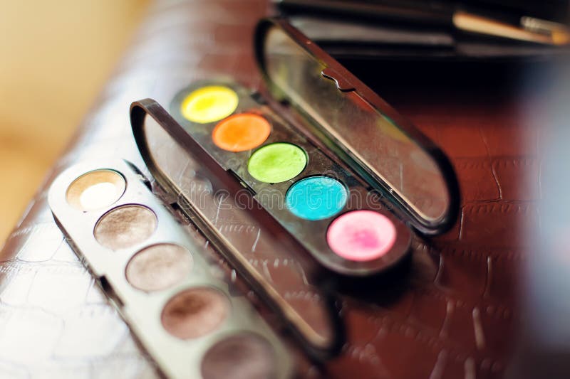 Makeup Cosmetics. Eyeshadow Set, Close-up Stock Photo - Image of care ...