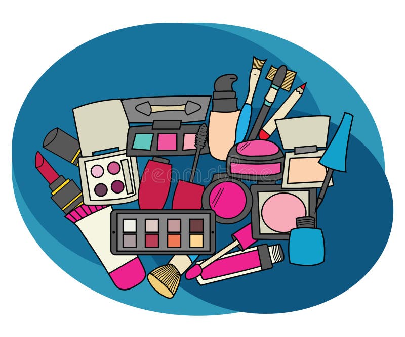 Makeup Design Set. Cartoon Free Hand Draw Doodle. Stock Vector ...