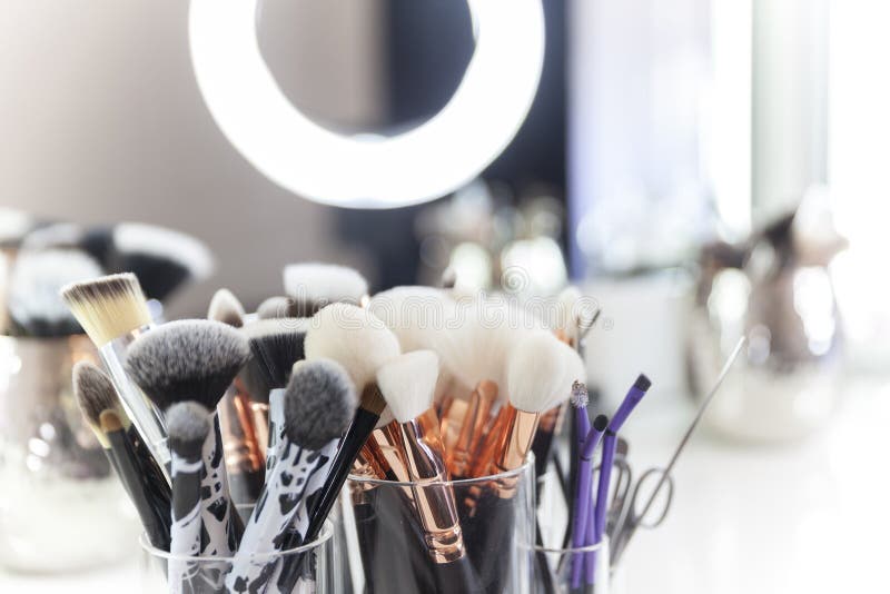 Makeup Equipment with Brushes Stock Photo - Image of color, powder ...
