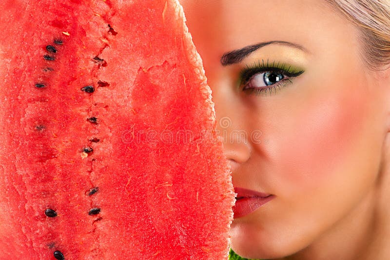 Makeup Face with Watermelon Stock Image - Image of dessert, luxurious ...