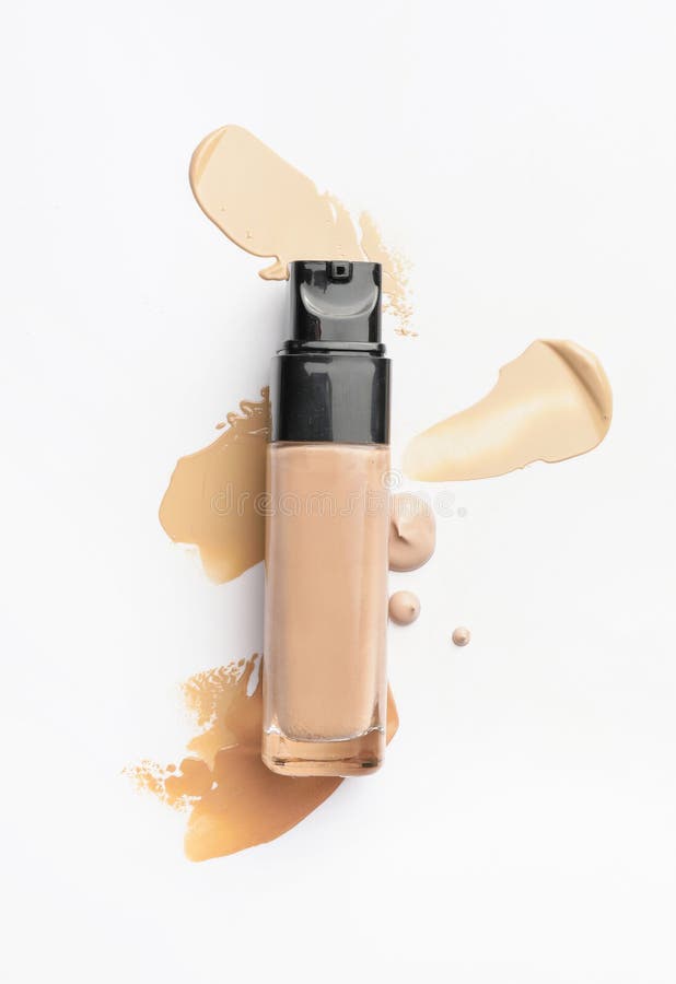 Bottle of Makeup Foundation and Samples on White Background Stock Image ...