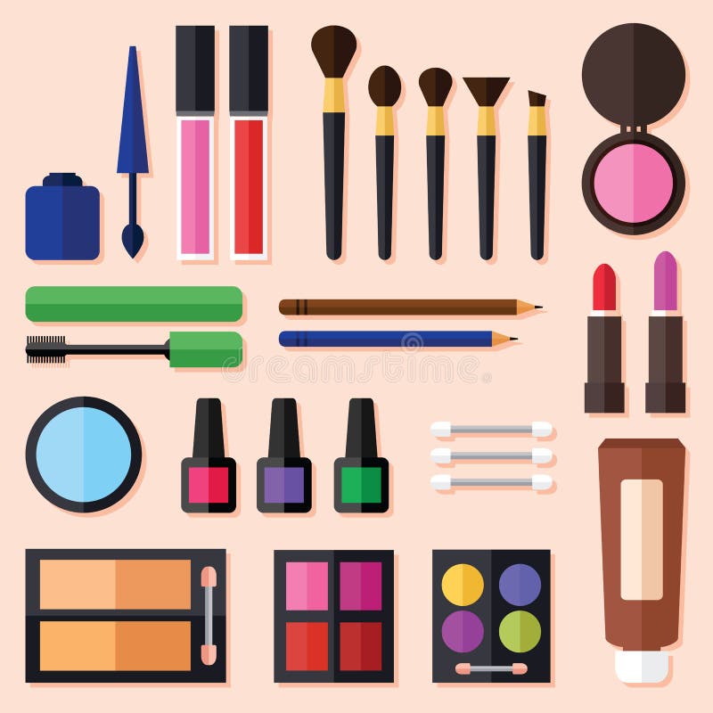 Makeup Icon Set in a Flat Design Stock Vector - Illustration of element ...