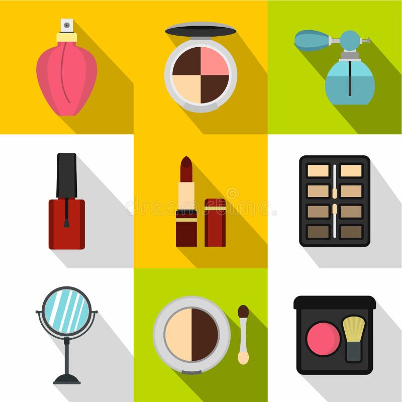Makeup Icons Set, Flat Style Stock Vector - Illustration of lipstick ...
