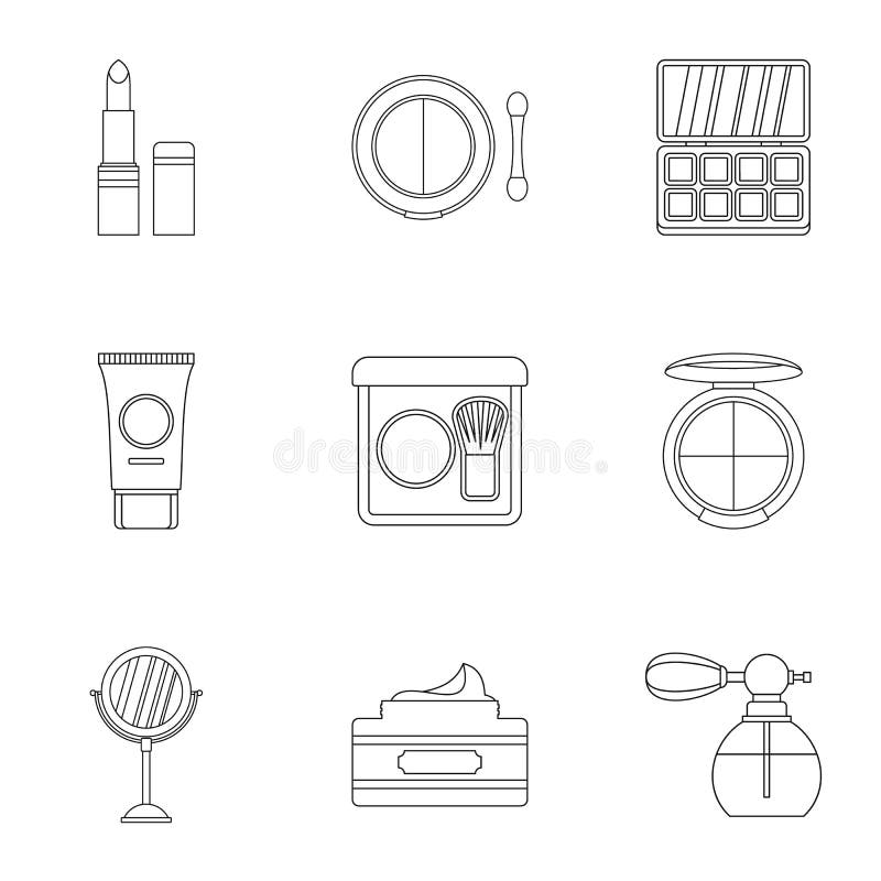 Makeup Icons Set, Outline Style Stock Vector - Illustration of outline ...