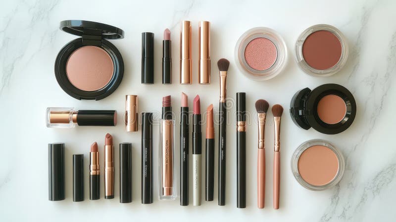 Makeup Items with White Space on Top Flat Layout of Cosmetics with Copy ...
