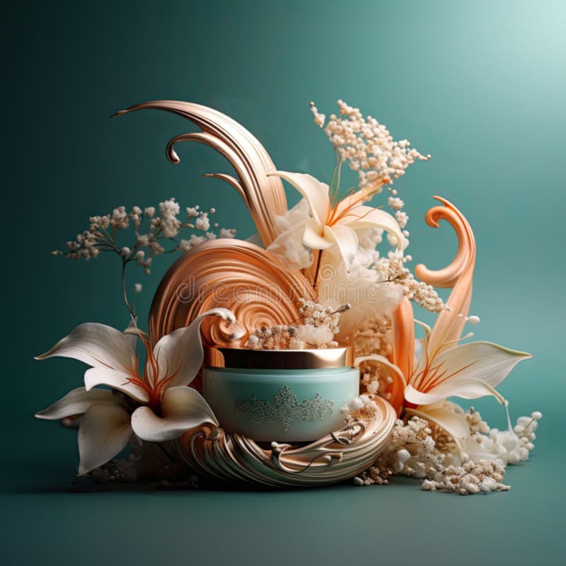 Makeup Jar among Abstract Colors and Shapes on Dark Green Studio ...