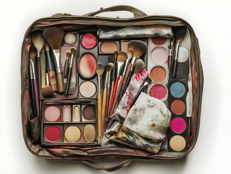 A Makeup Kit with Various Brushes and Palettes, a Detailed Open Display ...
