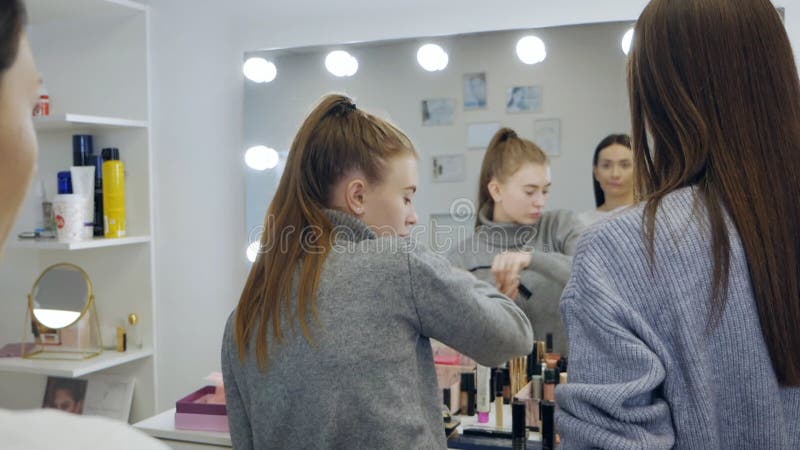 Makeup Lesson. the Master Tells the Student about Makeup Stock Footage ...