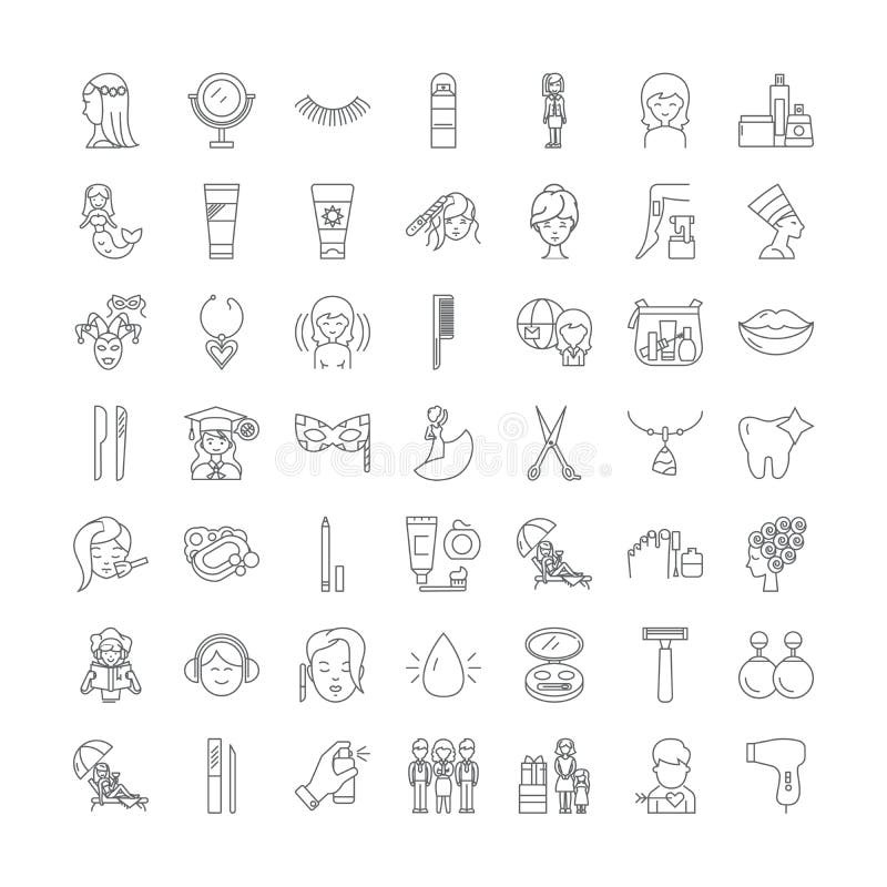 Makeup Linear Icons, Signs, Symbols Vector Line Illustration Set Stock ...