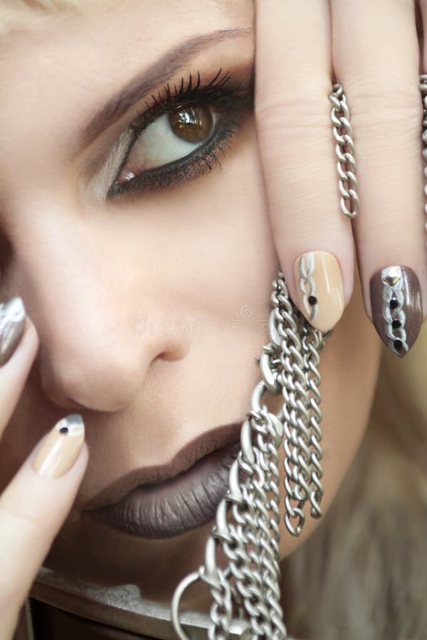 Makeup and Manicure Brown Chain. Stock Image - Image of extensions ...