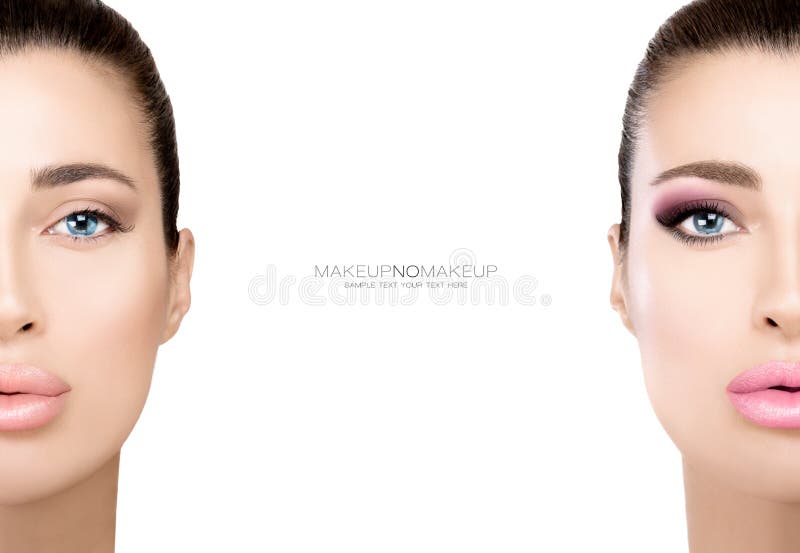 Makeup No-Makeup. Two Half Faces To Illustrate Differences Stock Photo ...