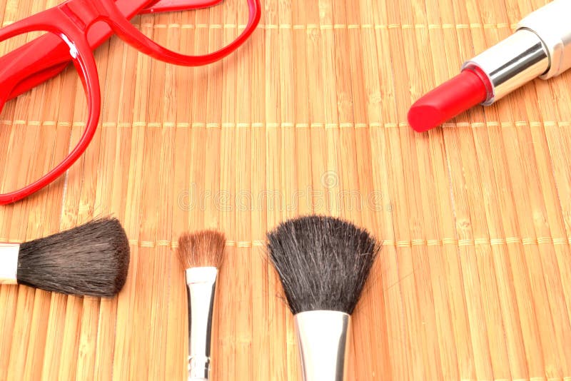 Makeup objects on wood stock photo. Image of brush, glamor - 42071228