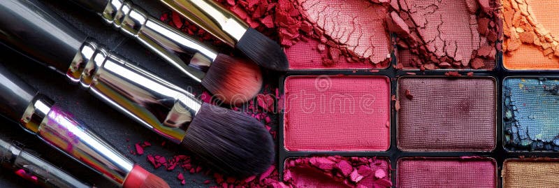 Makeup Palette and Brushes Illuminated by Soft Natural Light, Banner ...