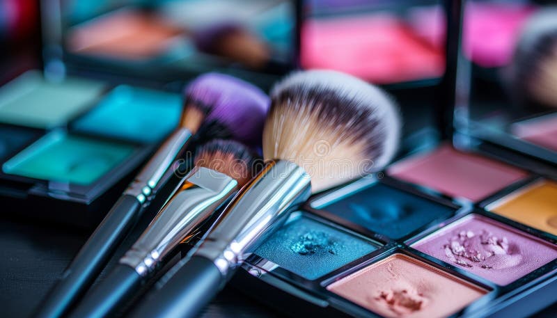 Makeup Palette and Brushes in Soft Natural Light, Banner with Ample ...