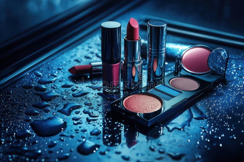 A Makeup Palette with a Few Lipsticks and a Brush Stock Illustration ...