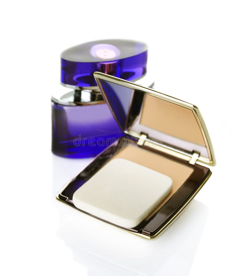 Makeup powder and Perfume stock image. Image of glamour - 13221239