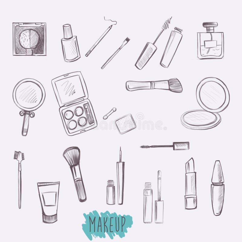Makeup products set. stock illustration. Illustration of manicure ...