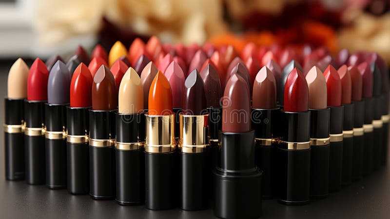 Makeup Samples Many Red Lipsticks. Generative AI Stock Illustration ...