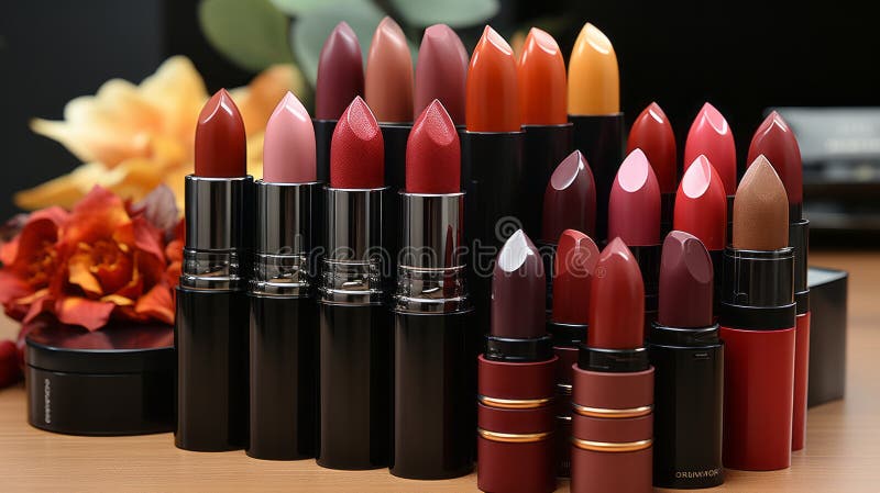 Makeup Samples Many Red Lipsticks. Generative AI Stock Illustration ...