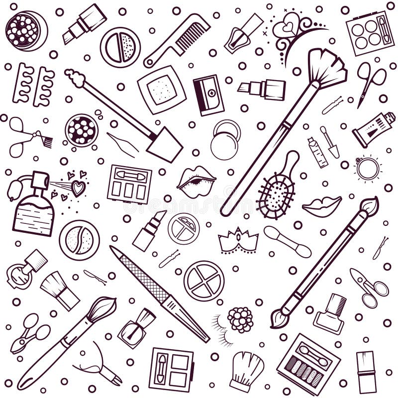 Makeup Seamless Pattern. Illustrations of Different Cosmetics. Lipstick ...