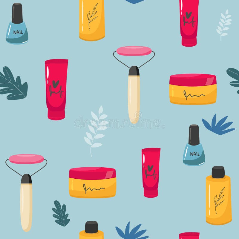 Makeup Seamless Pattern. Illustrations of Different Cosmetics Stock Vector - Illustration of ...
