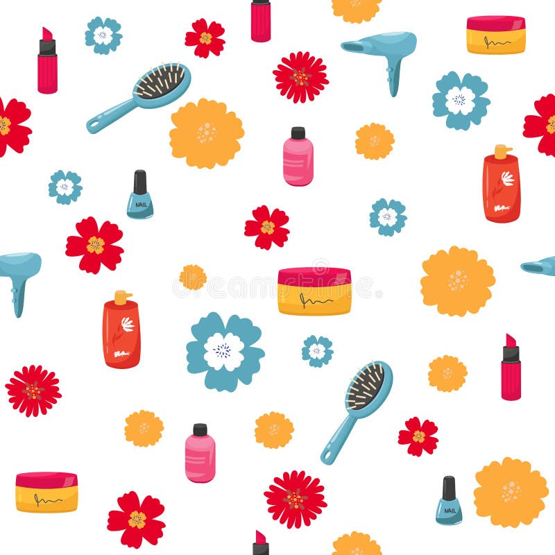 Makeup Seamless Pattern. Illustrations of Different Cosmetics Stock Vector - Illustration of ...
