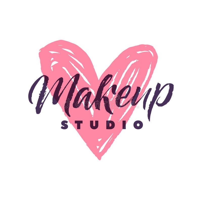 Makeup Studio Vector Logo. Stroke Pink Heart Illustration Stock Vector ...