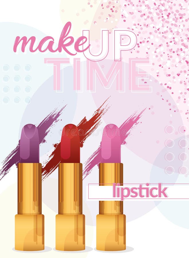 Makeup Time Poster with Colored Lipsticks Vector Stock Vector ...