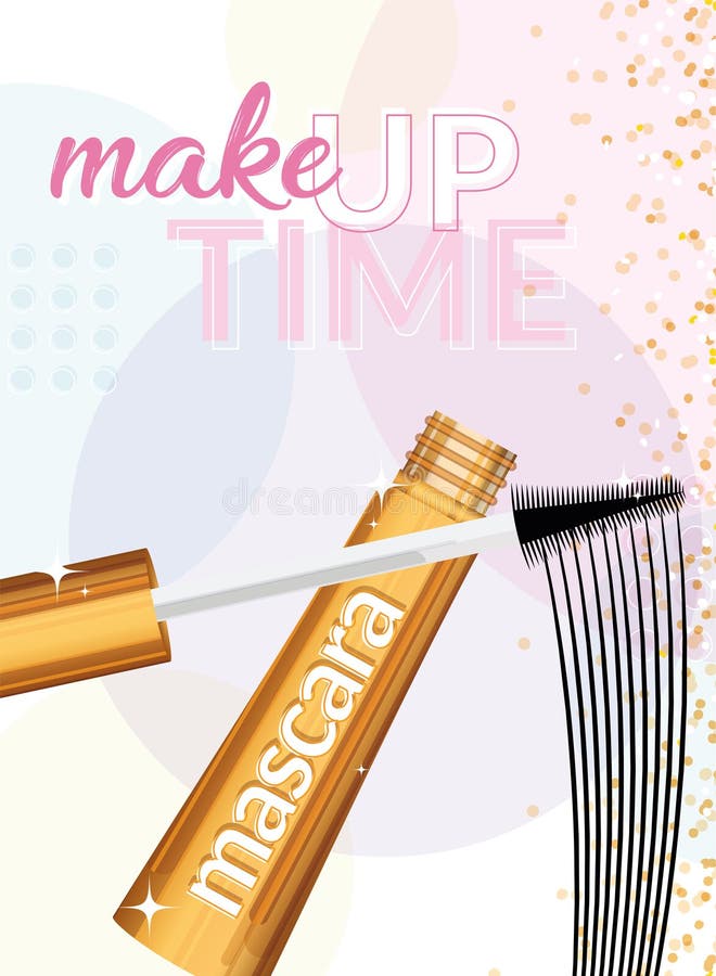 Makeup Time Poster with a Mascara Vector Stock Illustration ...