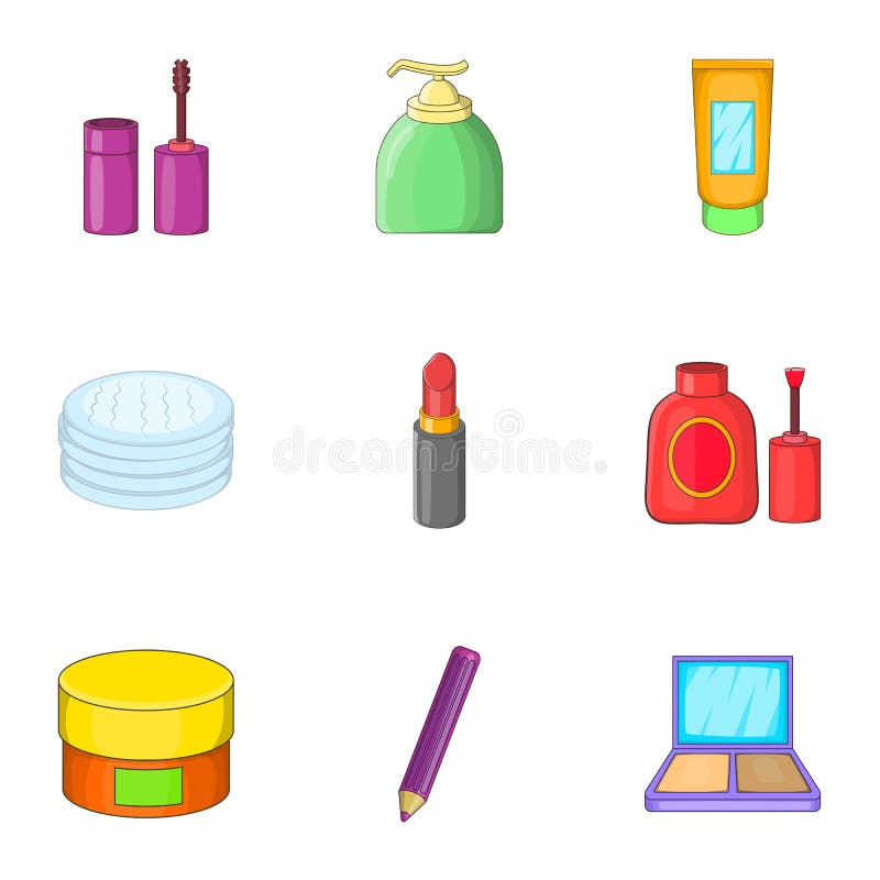 Makeup Tool Icons Set, Cartoon Style Stock Vector - Illustration of ...