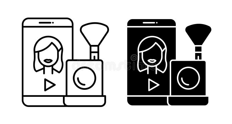 Makeup Tutorial Video Icon Set. Woman Cosmetic Beauty Makeup Tutorial ...