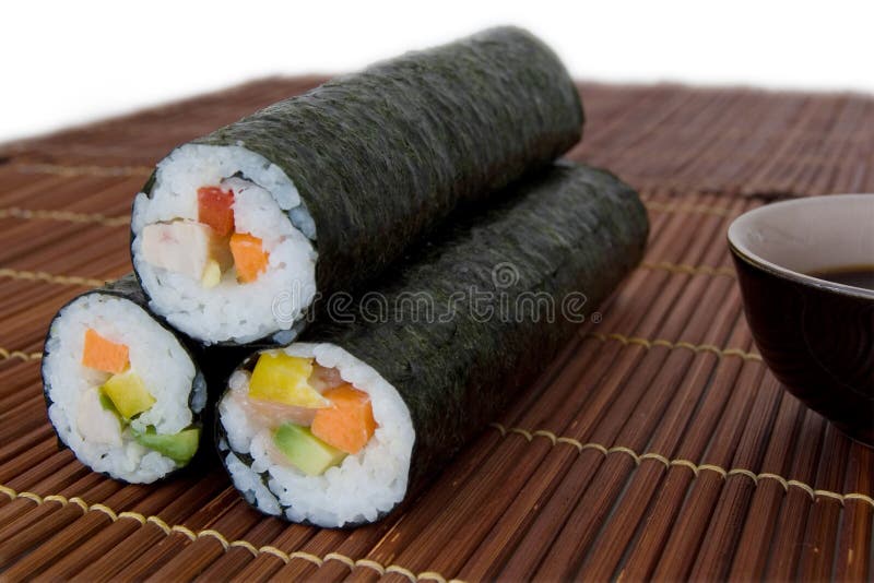 Maki Rolls stock image. Image of dining, bamboo, white - 5247465