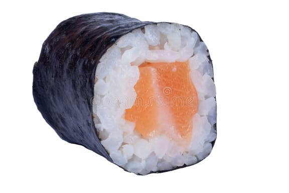 Maki Salmon Sushi Roll Isolated on White Front Side View. Stock Image ...