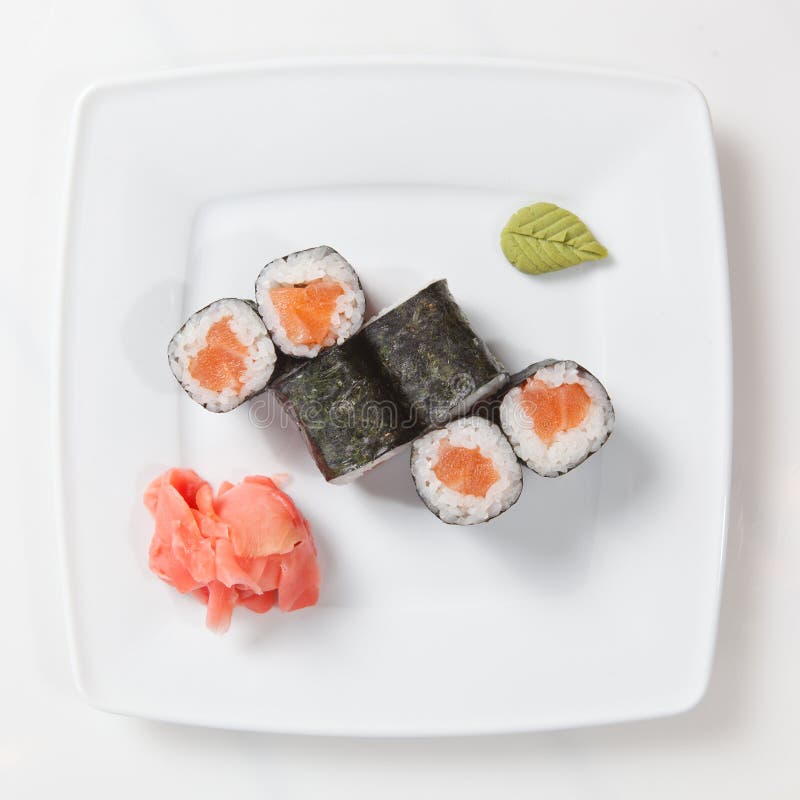 Maki Sushi on Plate Isolated Stock Photo - Image of black, ginger: 31253540