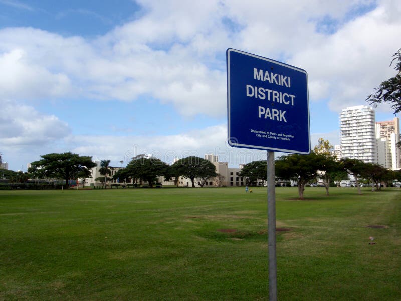 Makiki District Park Sign editorial stock image. Image of safety ...