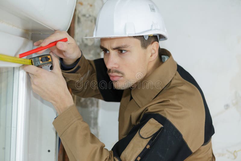 Window Setter Inspecting Window Stock Photo - Image of glazing ...