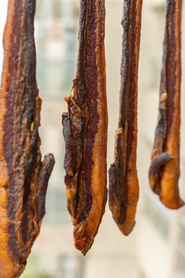 Making Air-dried Bacon in Balcony Vertical Composition Stock Photo ...